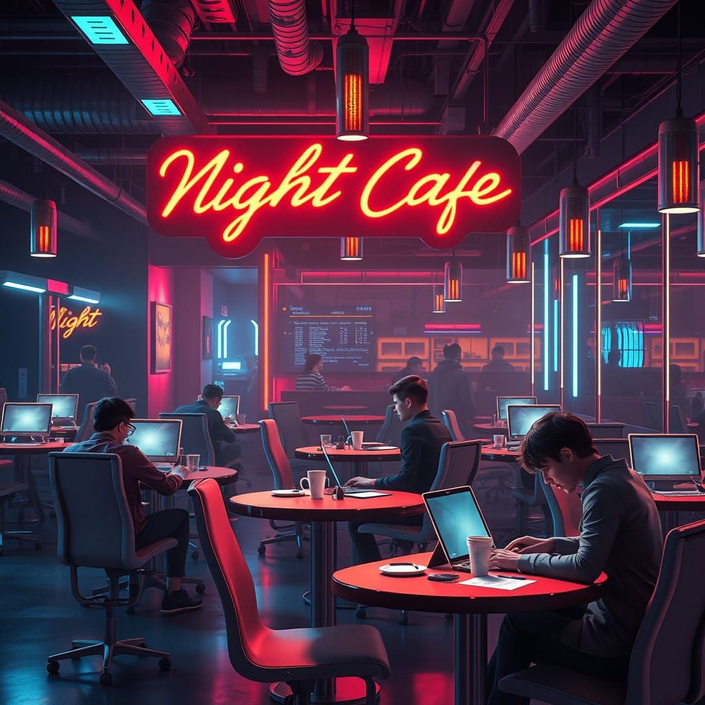 Creating Art at the Night Cafe - Futuristic Night Cafe Scene...