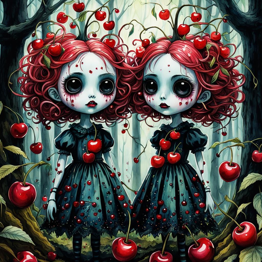 Creepy cherry sisters - AI Generated Artwork - NightCafe Creator