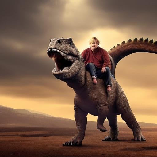 Boris Johnson riding a dinosaur - AI Generated Artwork - NightCafe Creator