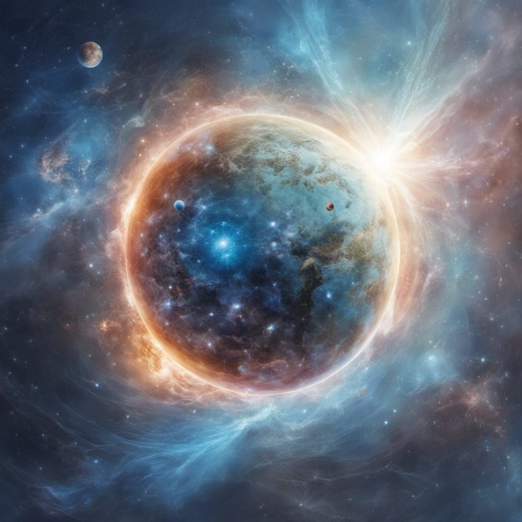 the Solar System of large size with nebulae in geometric shapes mixed ...