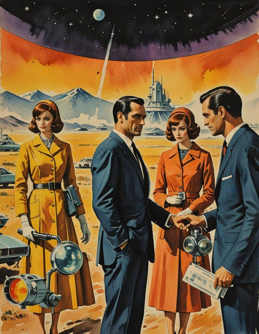 Vintage Science Fiction Movie Poster in Watercolou... - AI Art