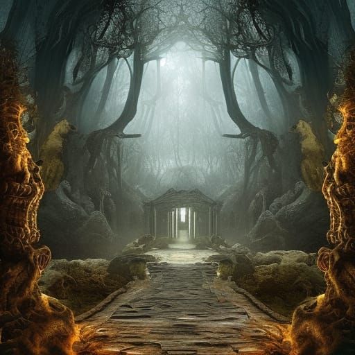 Entrance to hell, forest, darkness, devil, perfect detail, perfect ...