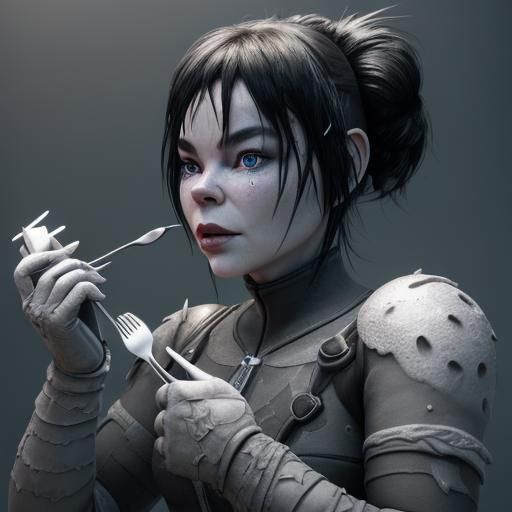 Björk with a spork - AI Generated Artwork - NightCafe Creator