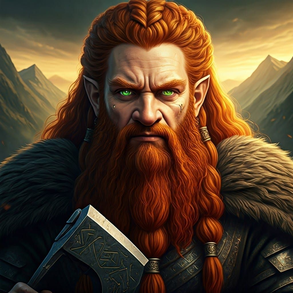 Epic Dwarf Warrior in Misty Mountain Range - AI Art