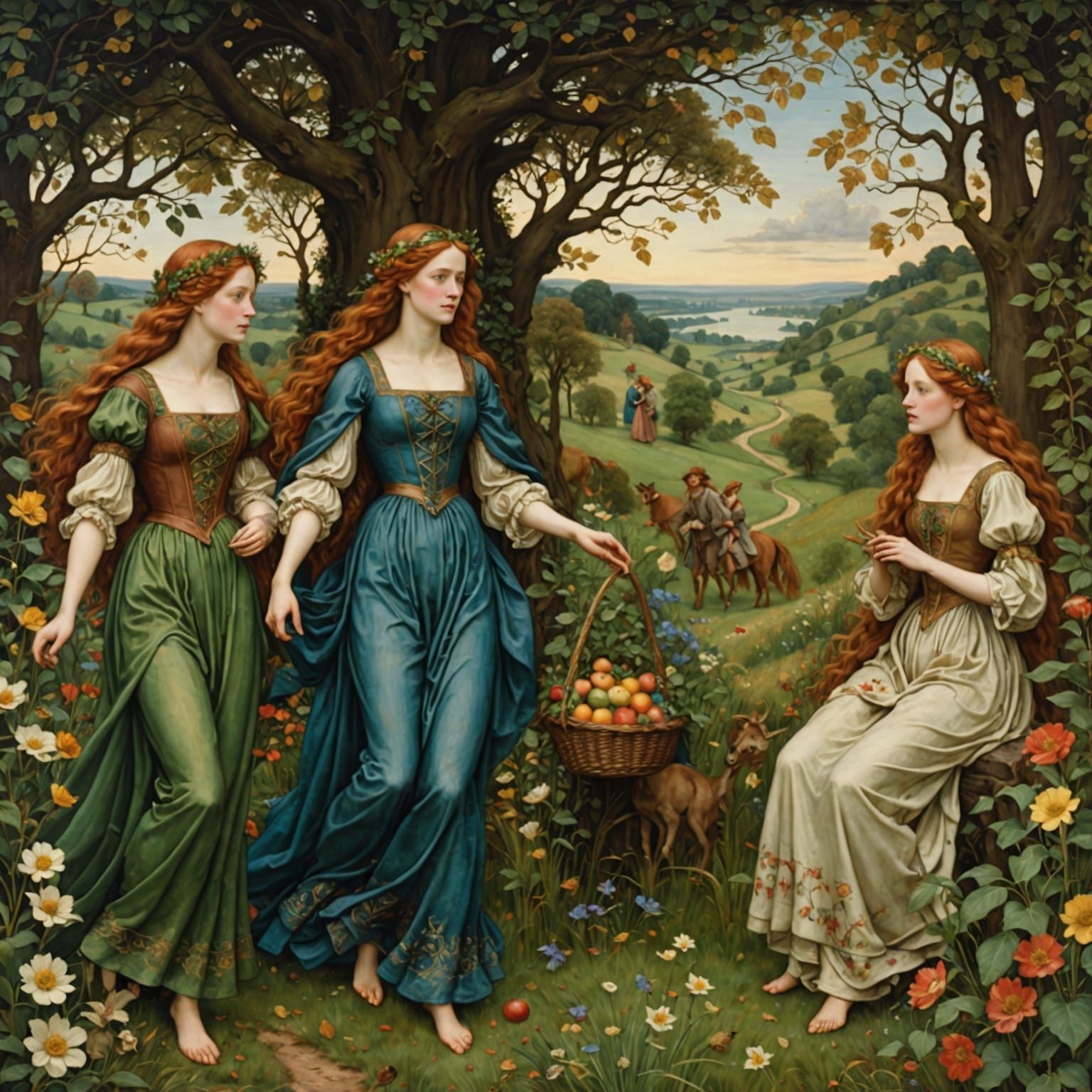 Four Seasons in Pre-Raphaelite Splendor - AI Art