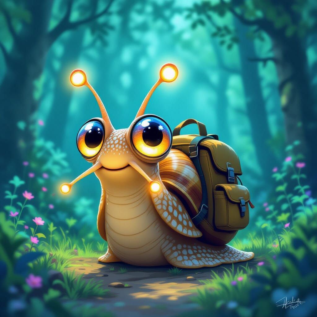 Enchanted Snail Adventure in a Mystical Forest - AI Art