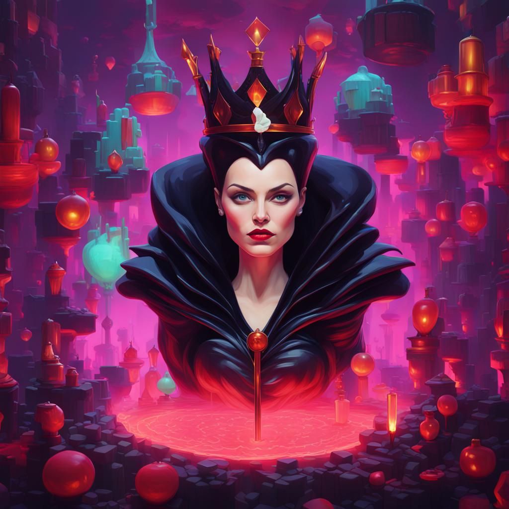evil queen, Playful, Dark Paradise, oil painting, aerial view, 3D ...