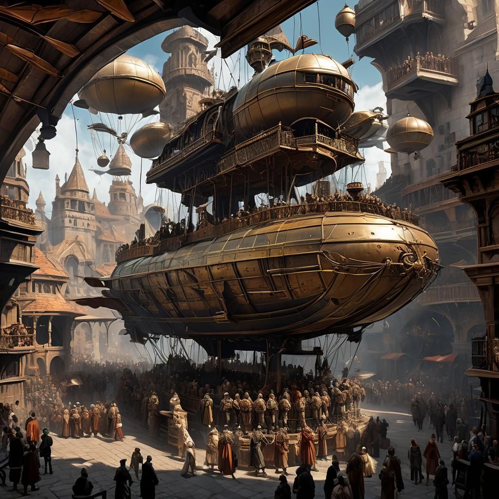 Steampunk Airship Docking - AI Generated Artwork - NightCafe Creator