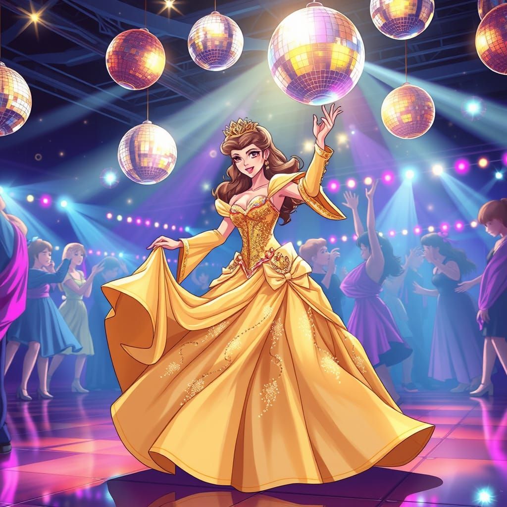 Disco with Princess Belle? - Vibrant Anime-Inspired Disco Sc...