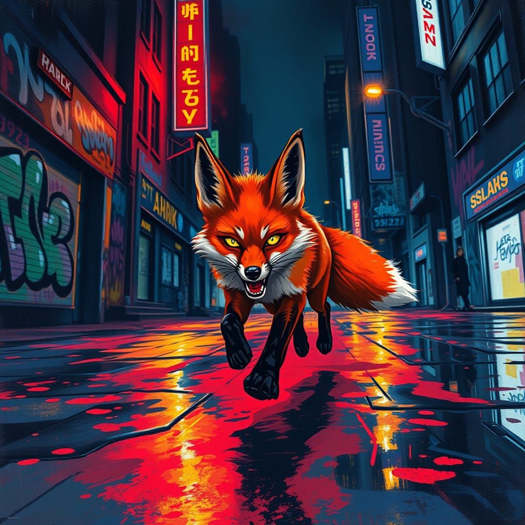 Surreal Nighttime Scene of a Fearful Red Fox in a ... - AI Art