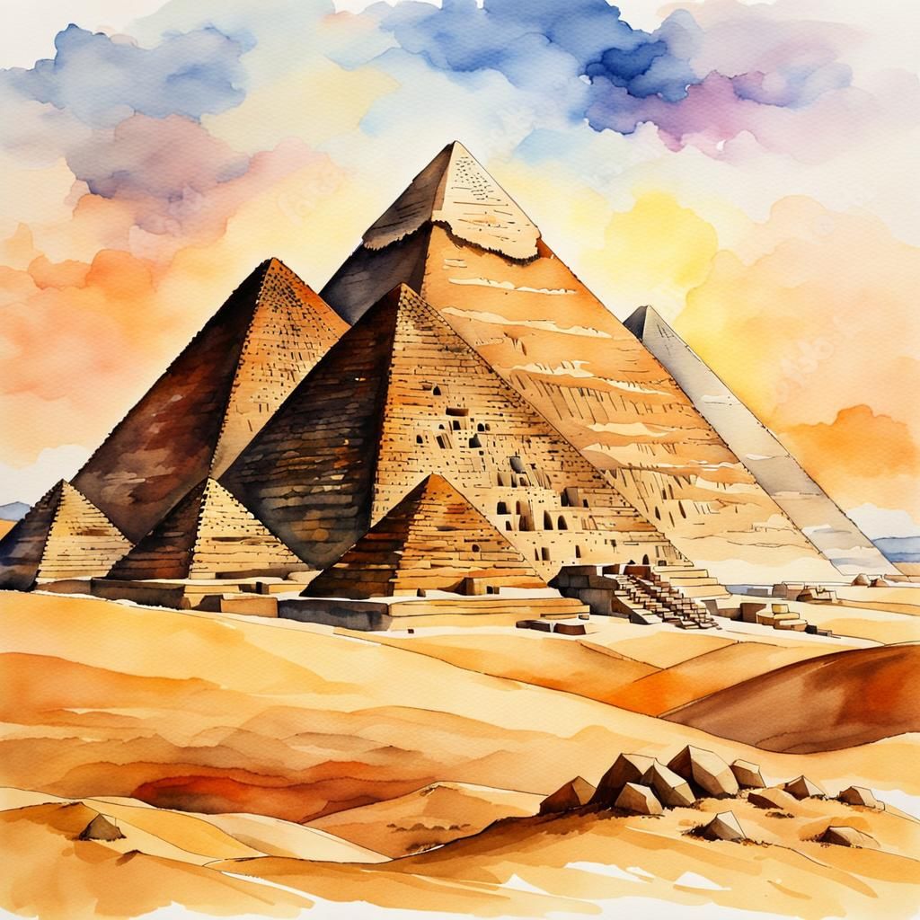 Watercolor painting of the Egyptian pyramids - AI Generated Artwork ...