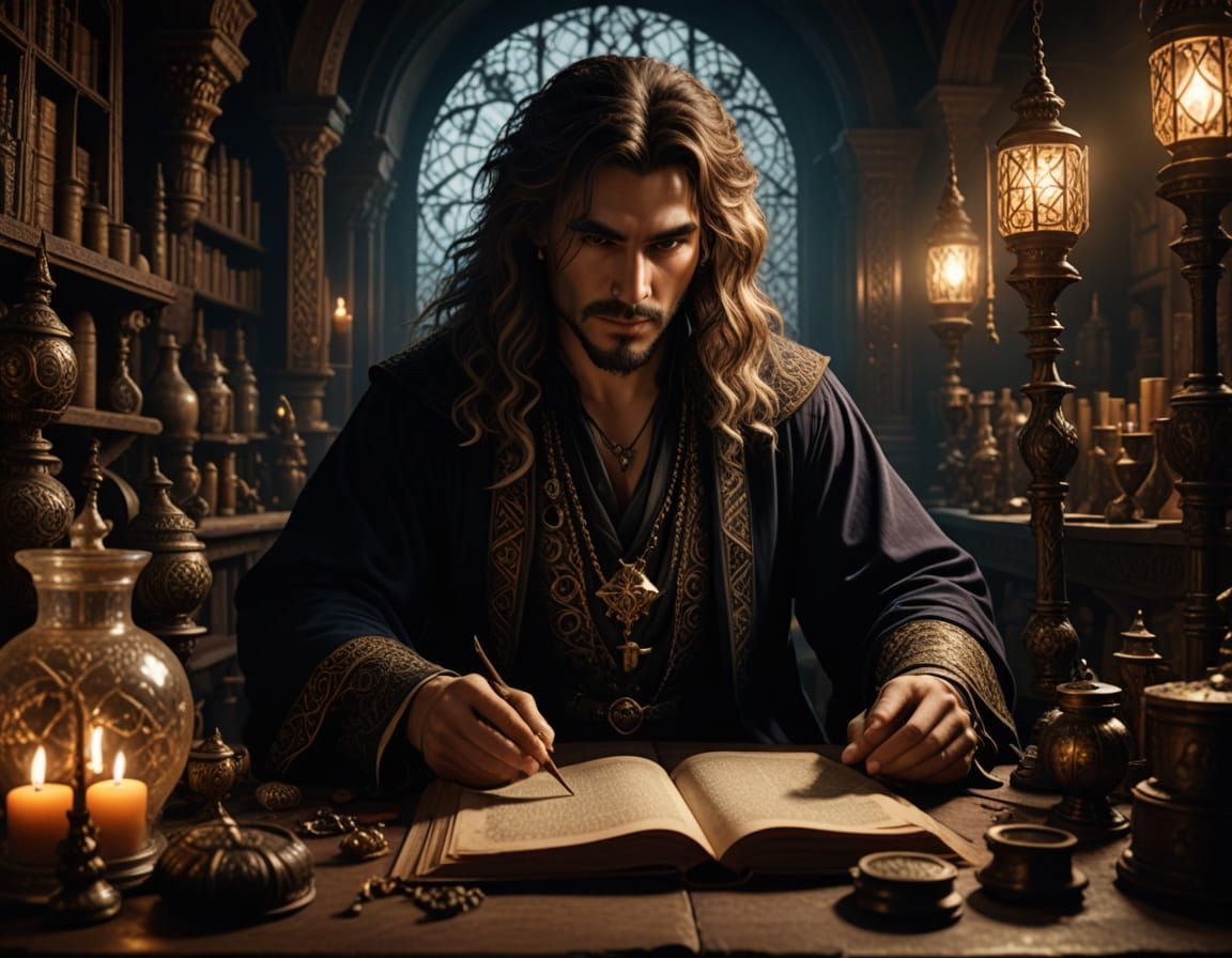 Wizard at Work in His Room 250211A - Magical Sorcerer in Bar...