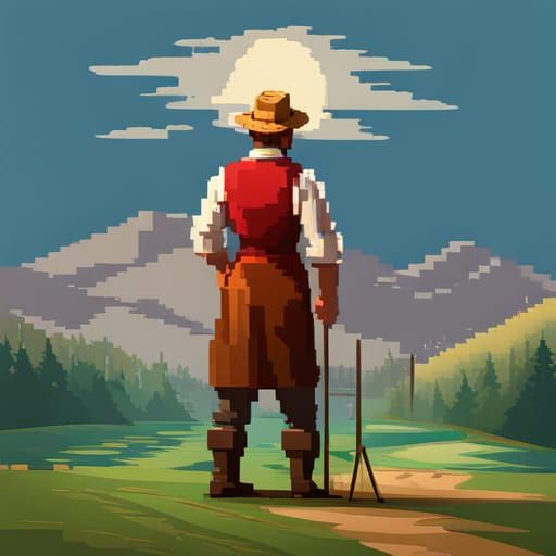 Farmer with a pitchfork in a straw hat (pixel art) - AI Generated ...