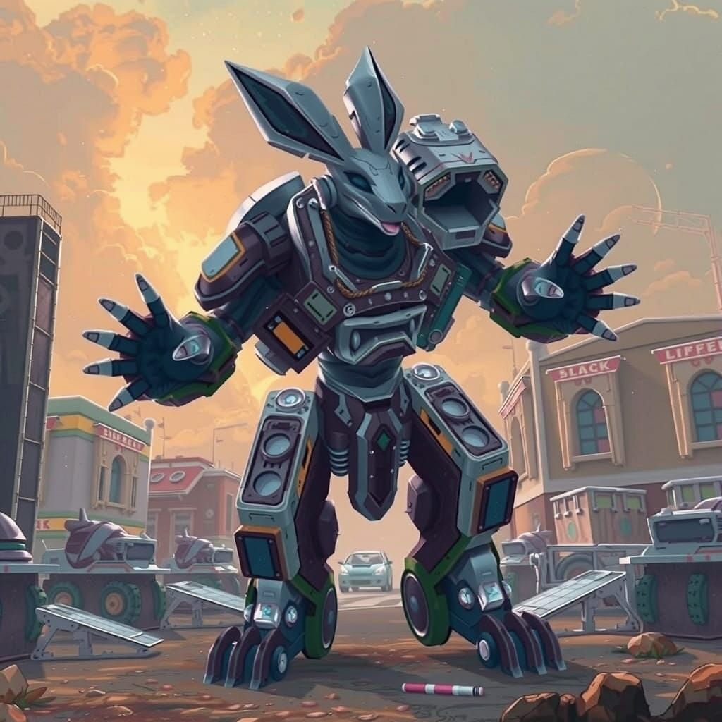 Cyberpunk Rabbit Tank Unleashes Futuristic Fury - AI Art