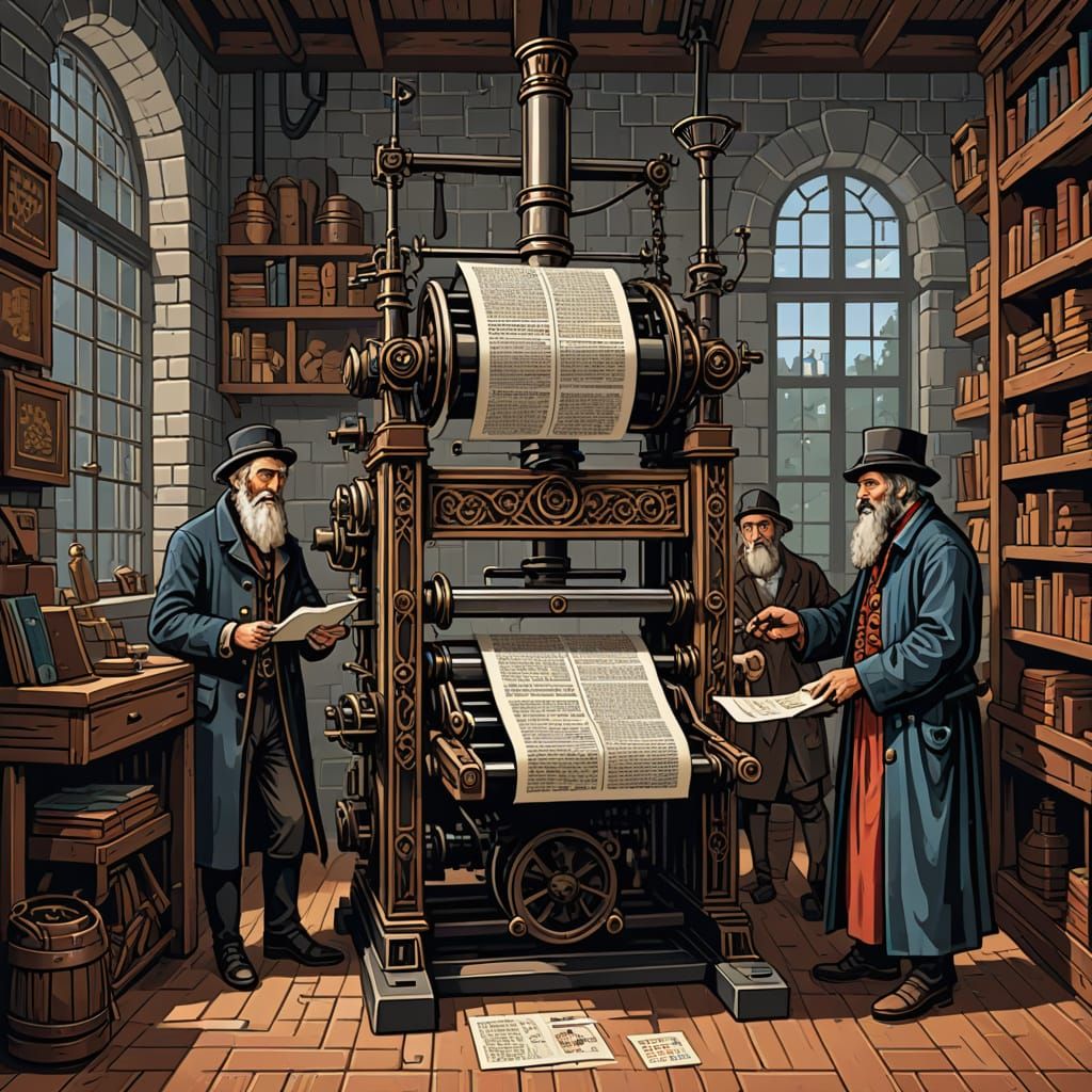 Medieval Printing Press Pixel Art - AI Art