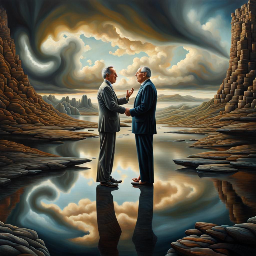 Surrealist paintings of Forgiveness debating with Bitterness - AI ...