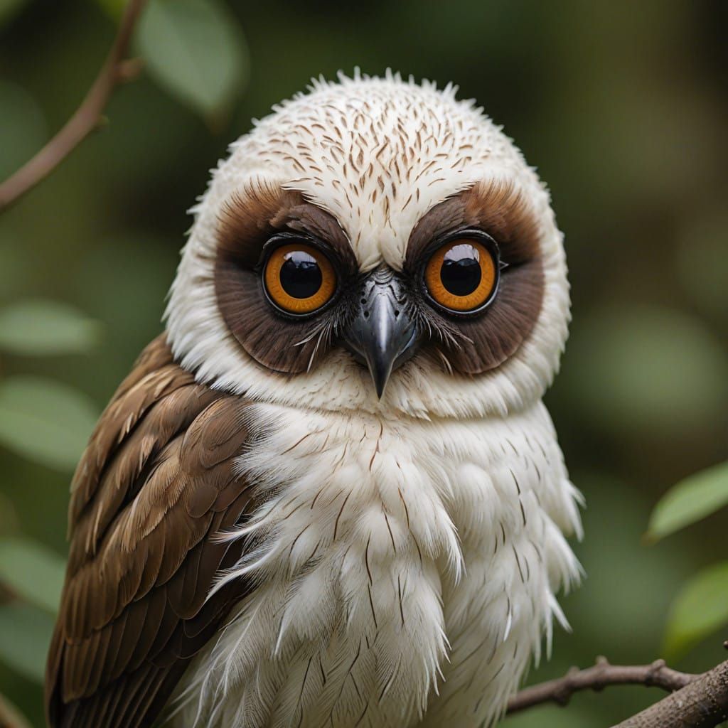 Enigmatic Avian Creature with Bulging Eyes and Flu... - AI Art