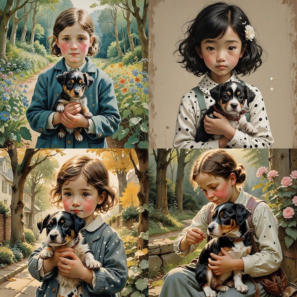 Cute Spotted Pup Looks Up at the Camera - AI Art