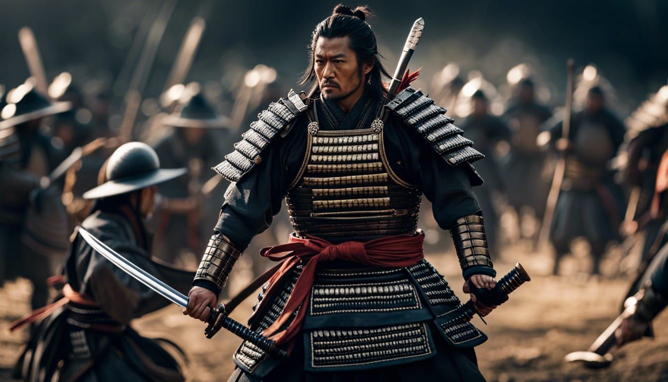 Cinematic_scene from a Samurai_movie, Samurai_Warrior_wearing ...