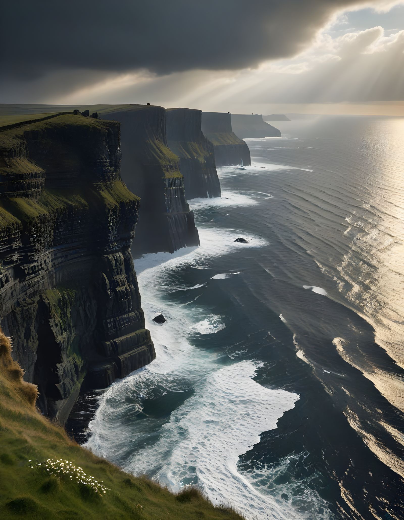 A dramatic beautiful photo of the cliffs of mother in ireland.