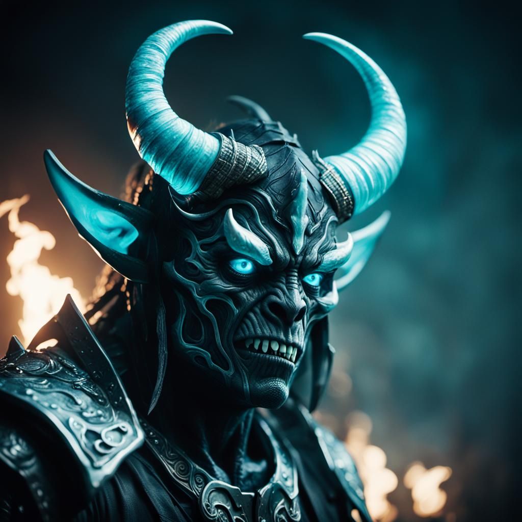 black demon with silver and light blue horns is absorbing souls - AI ...