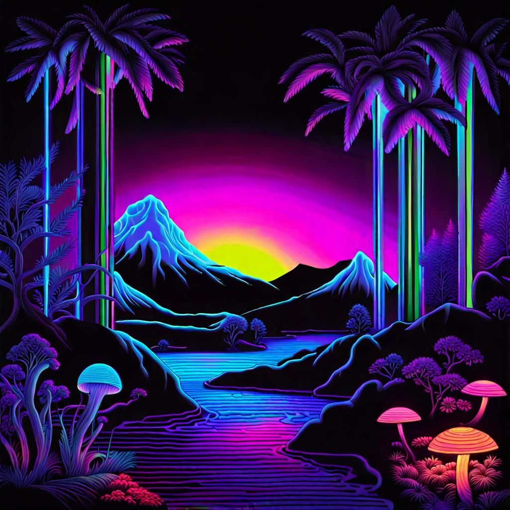Black Light Art - Tropical Scenery - AI Generated Artwork - NightCafe ...