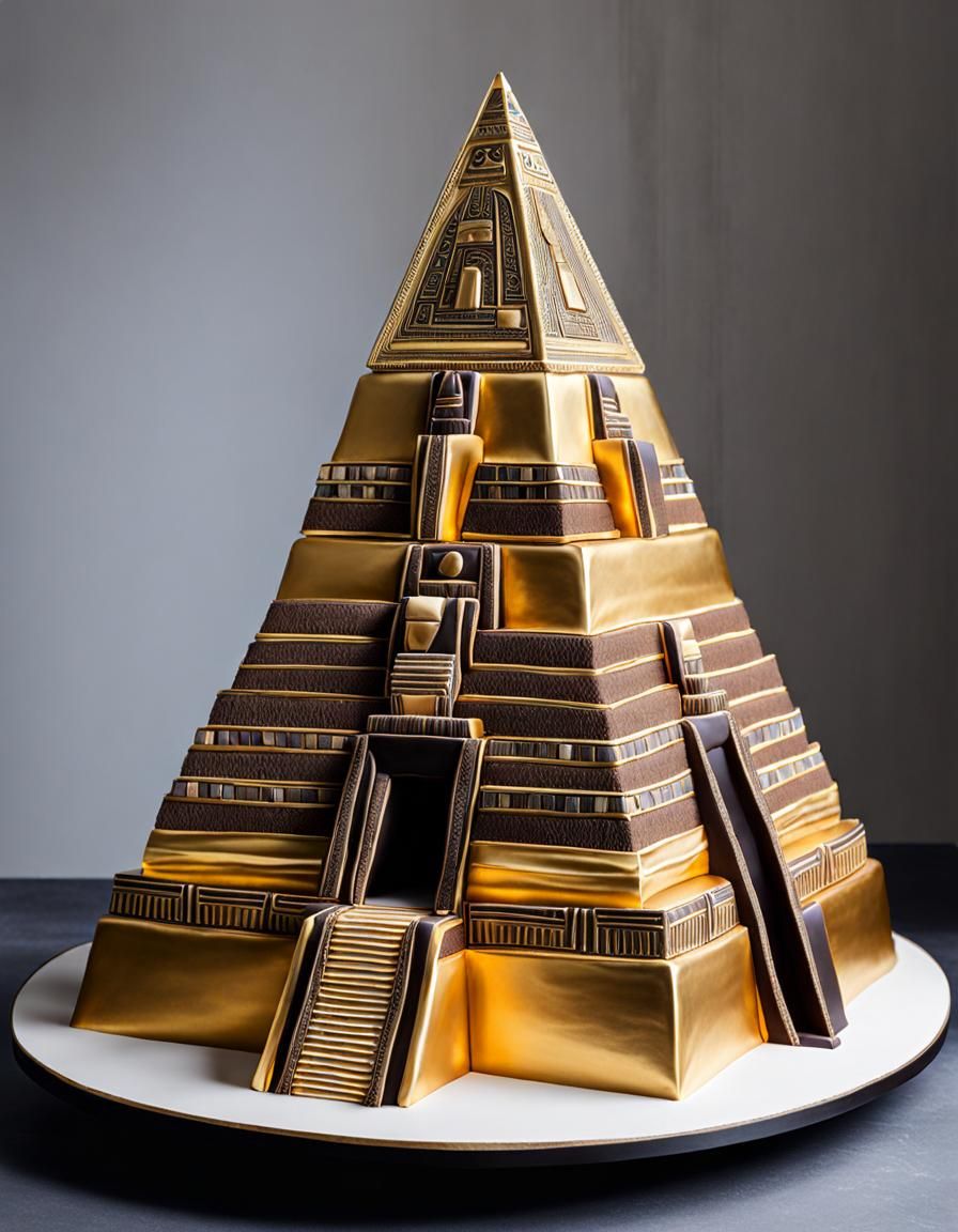 stunning delicious Egyptian pyramid cake sculpture with a slice cut out ...