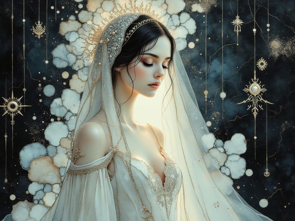 Bride in Waiting - Gothic Medieval Maiden in White Velvet Go...