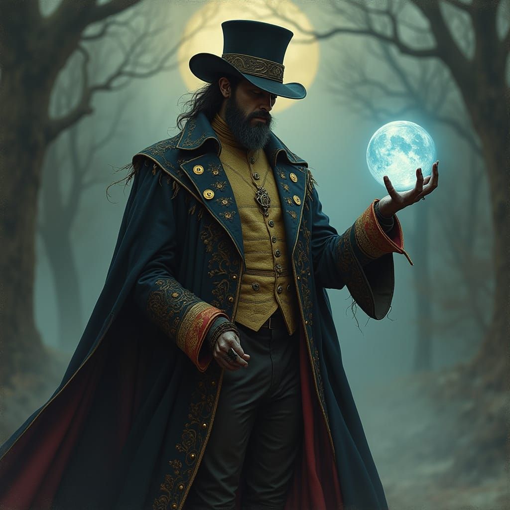 Mysterious Gypsy Magician in Victorian Moonlight - AI Art