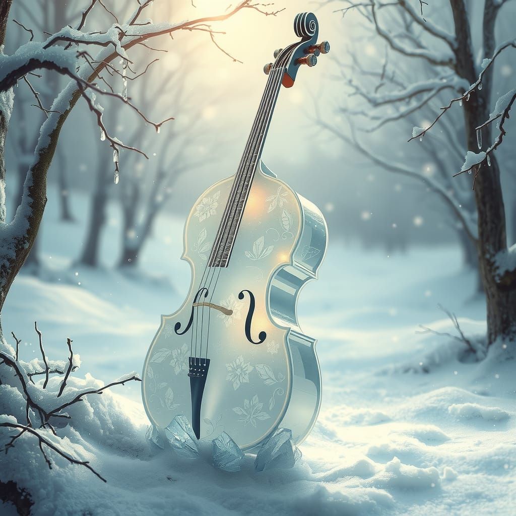 Glass Cello in Winter Wonderland Scene - AI Art