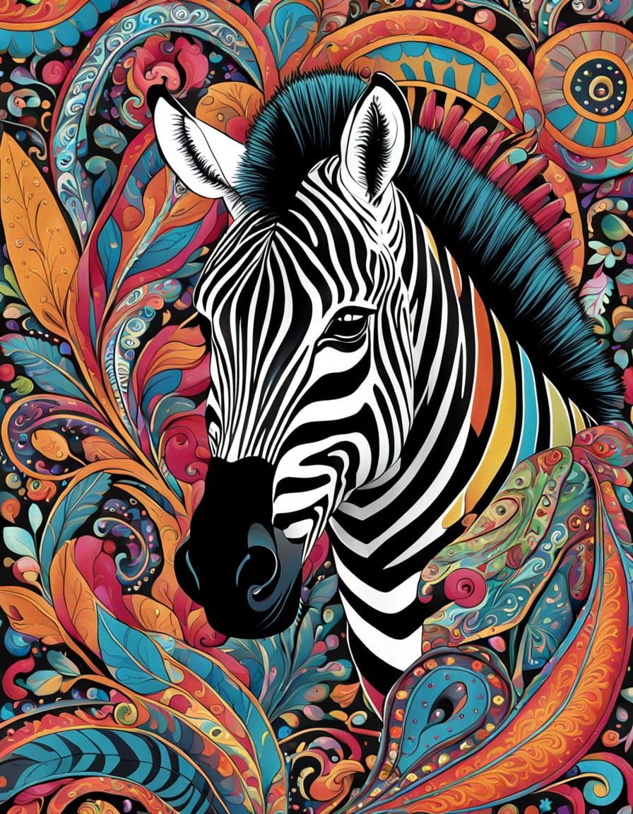Zebra - Vibrant Zebra in Paisley Patterns