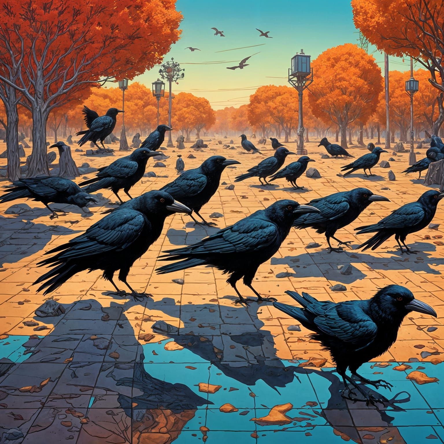 Surreal Concept Art of Crows in Perfect Squares - AI Art