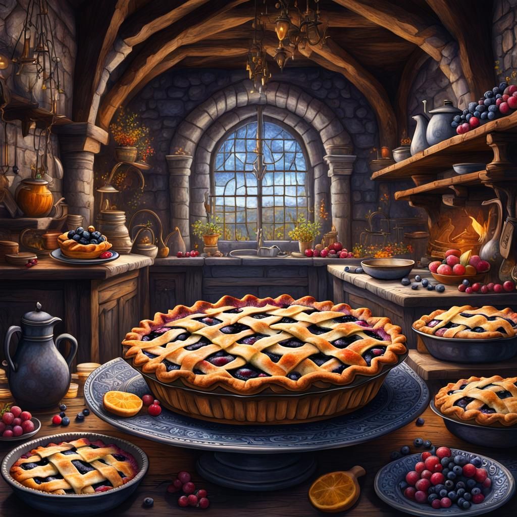 Blueberry pies in medieval kitchen - AI Generated Artwork - NightCafe ...