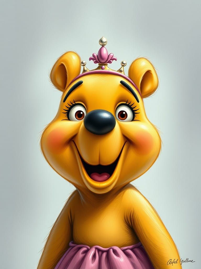 wacky adorable princess Winnie the Pooh surprised but happy. Funny ...