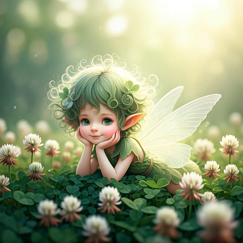 a playful clover sprite - Whimsical Clover Sprite in Waterco...