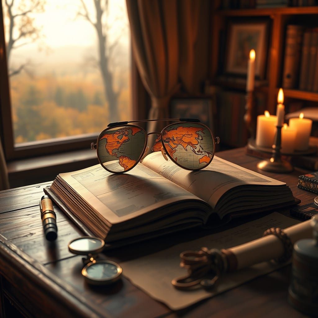 Steampunk Study Room with Vintage Aviator Glasses ... - AI Art