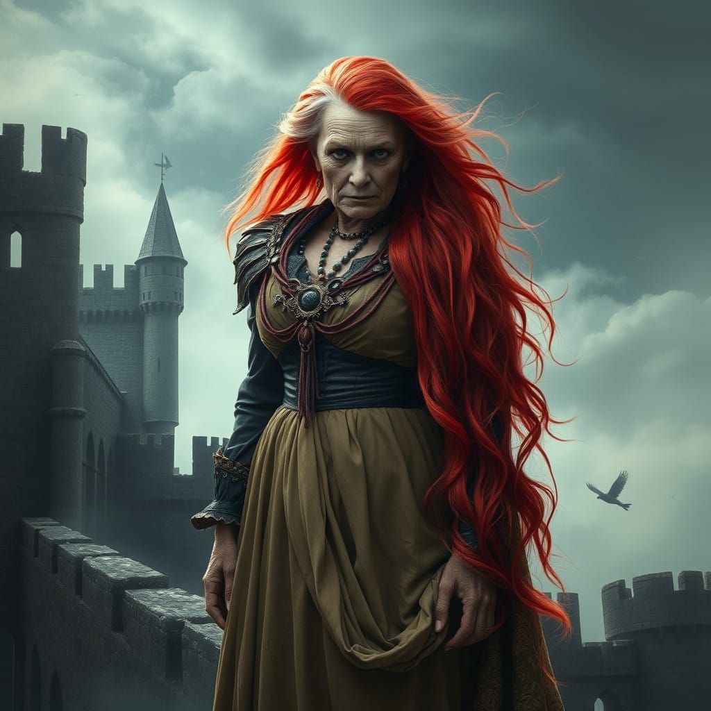 Ethereal Lady MacBeth on Castle Ramparts - AI Art
