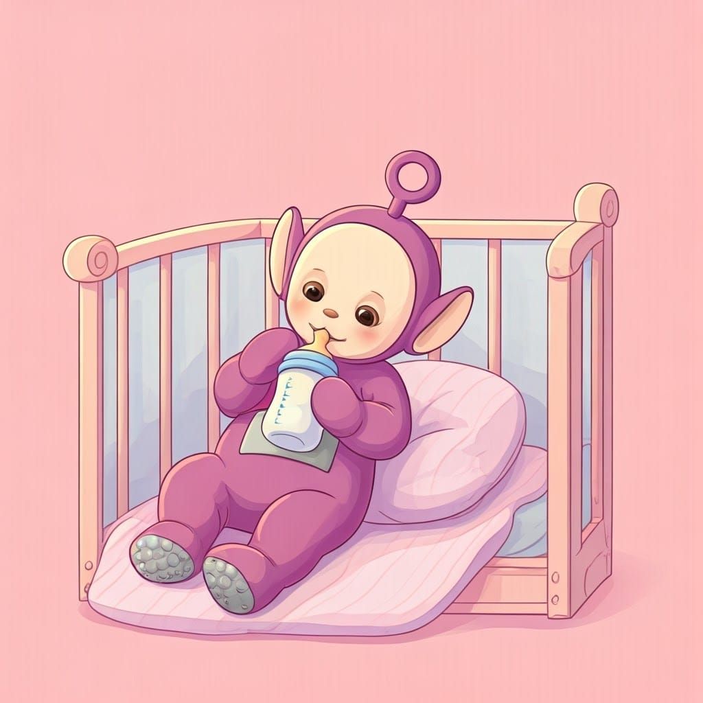 Whimsical Teletubby in a Dreamy Onesie, Sipping fr... - AI Art
