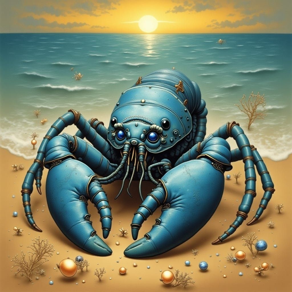 Electric Blue Lobster in a Surrealist Dreamscape - AI Art