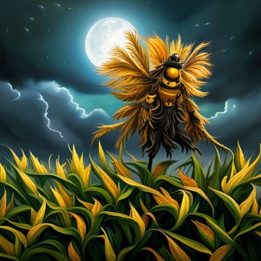 Bumble bee scarecrow in a field of corn, highly detailed, Epic ...