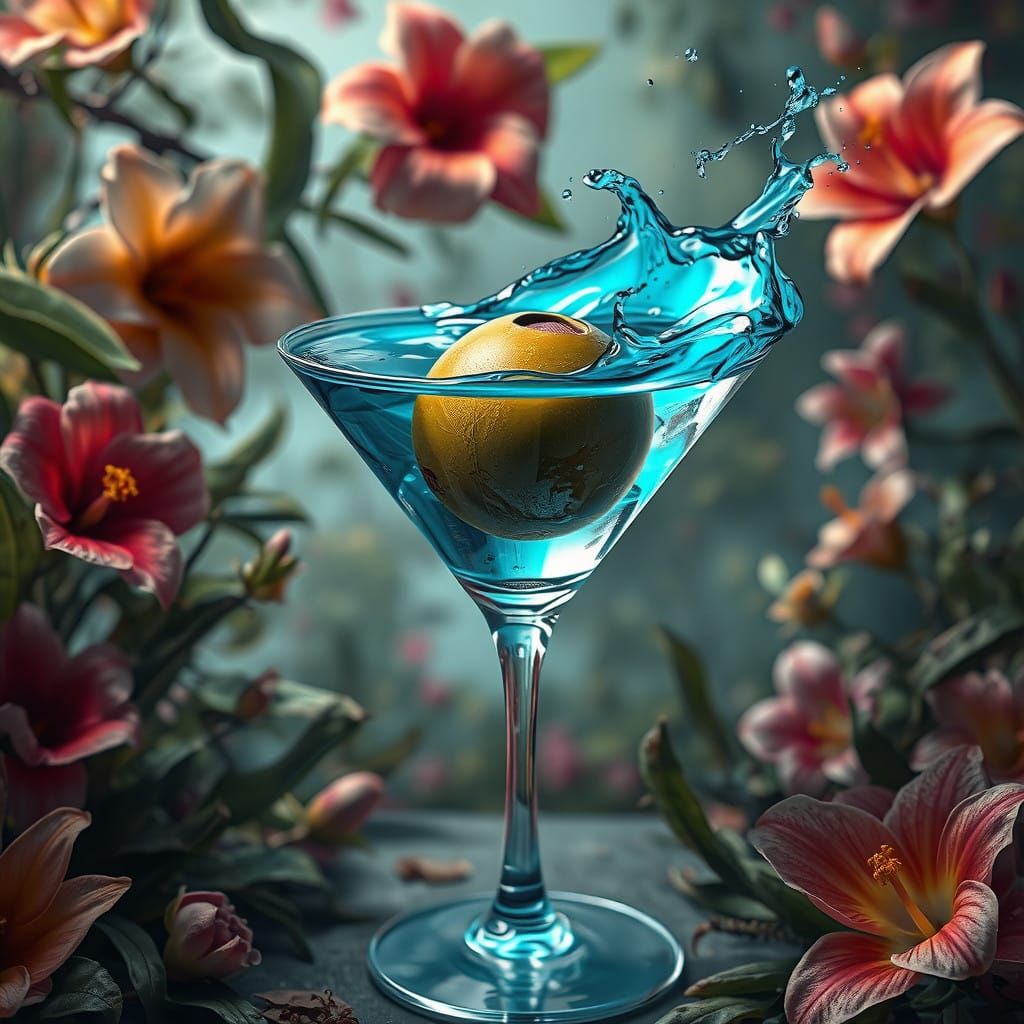 Olive swimming in a martini - Surrealistic Fantasy Scene in ...