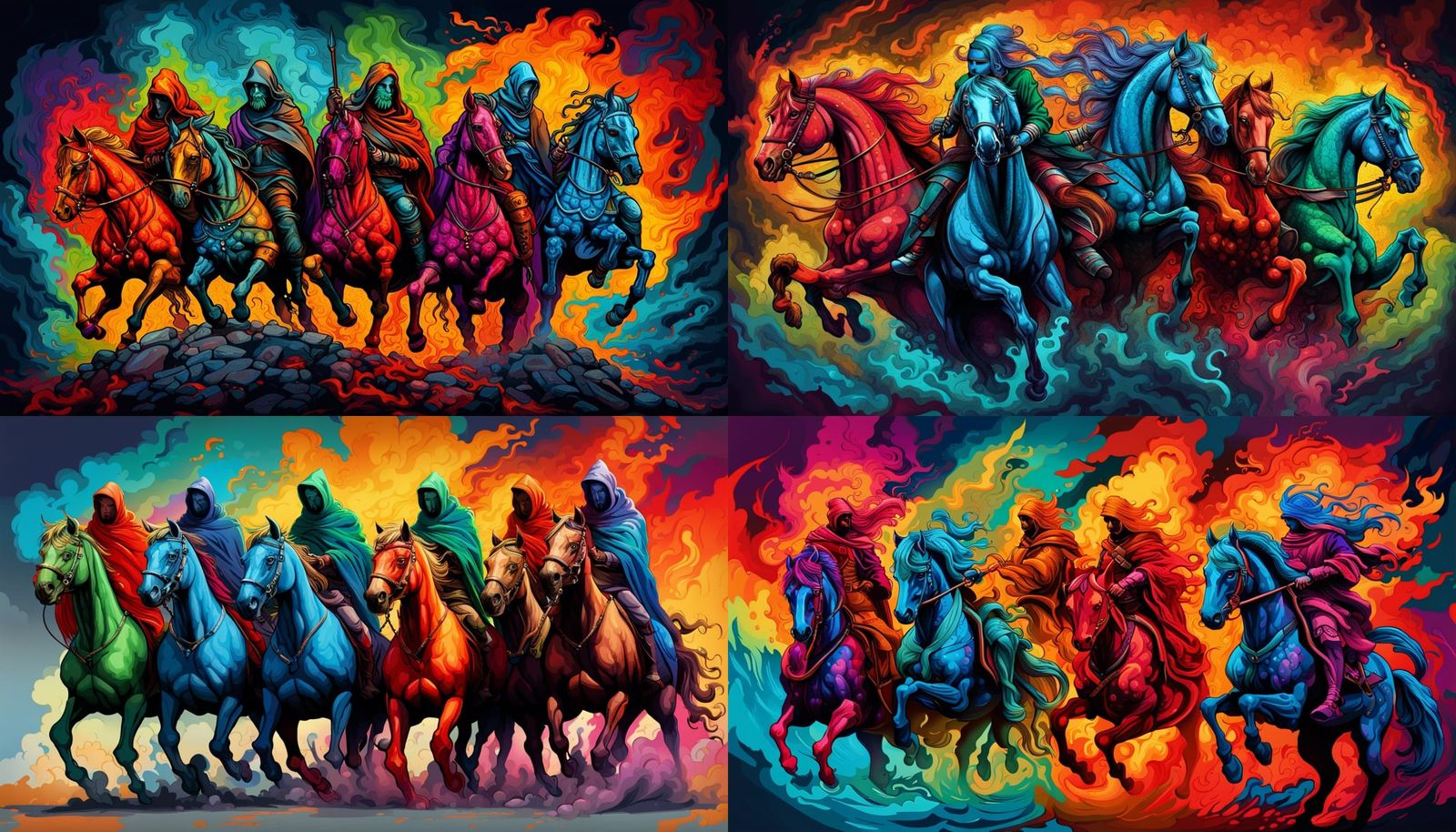 4 horsemen of the apocalypse, stylized, vivid colors - AI Generated ...