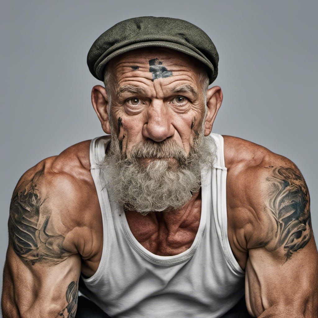 Real life Popeye Portrait, popeye forearms muscles, Anchor tattoo, pipe ...