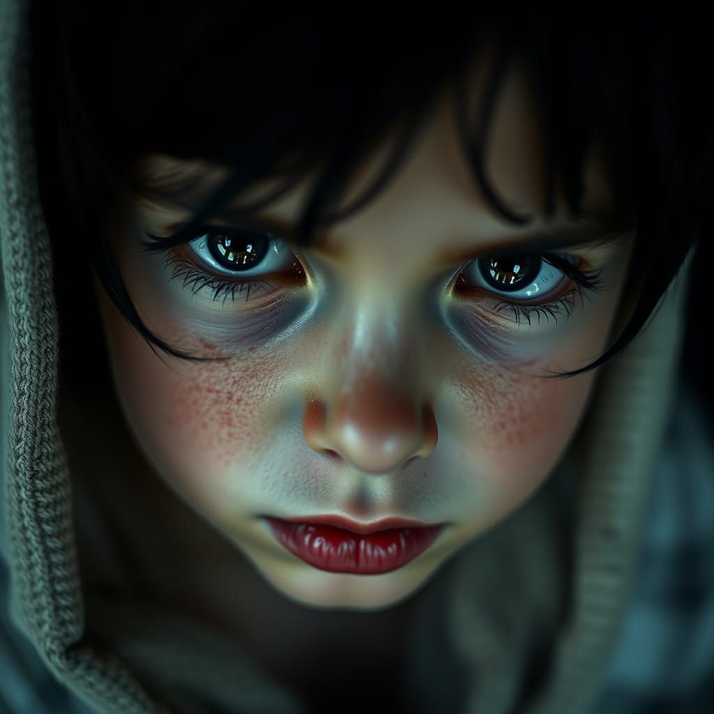 Dhampir - Portrait of a Vampire-Human Hybrid in Am... - AI Art