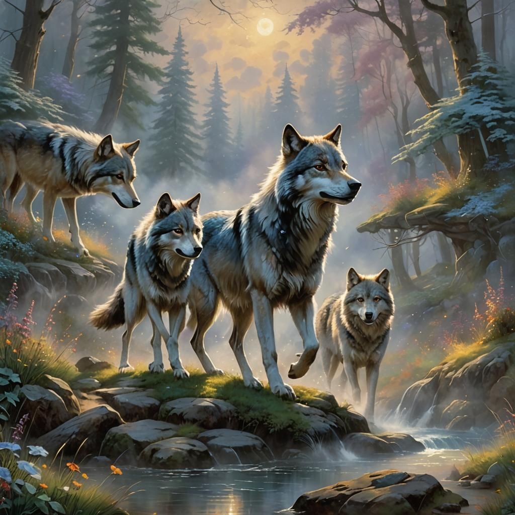 wolves playing together - AI Generated Artwork - NightCafe Creator