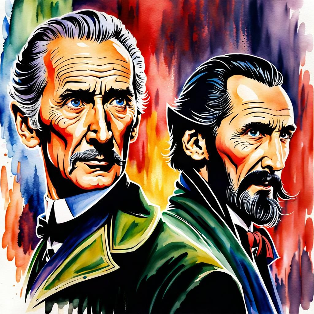 Peter Cushing as Dr. Who with Christopher Lee as The Master. - AI ...