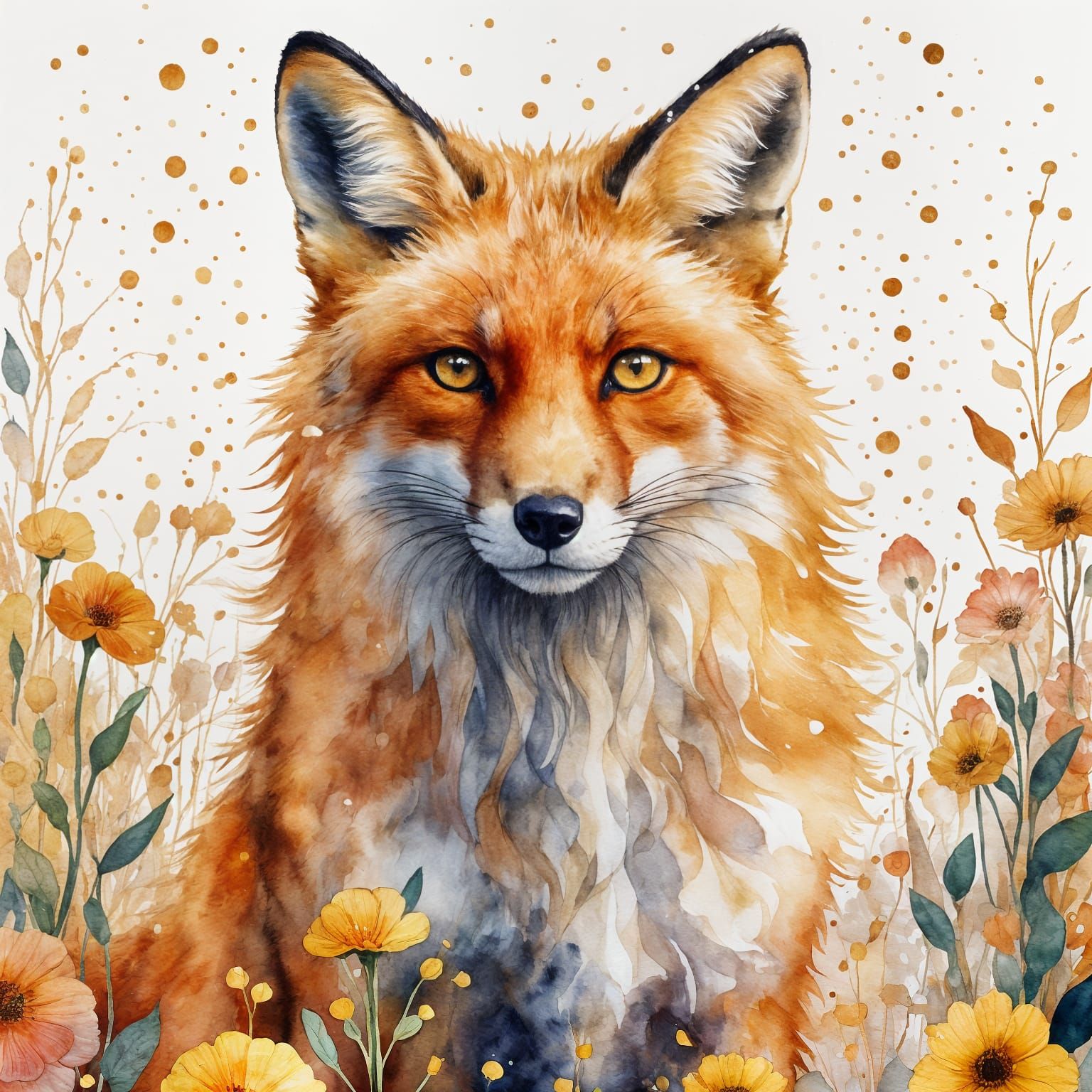 Fox - Surreal Fox in Gustav Klimt-Inspired Digital Painting