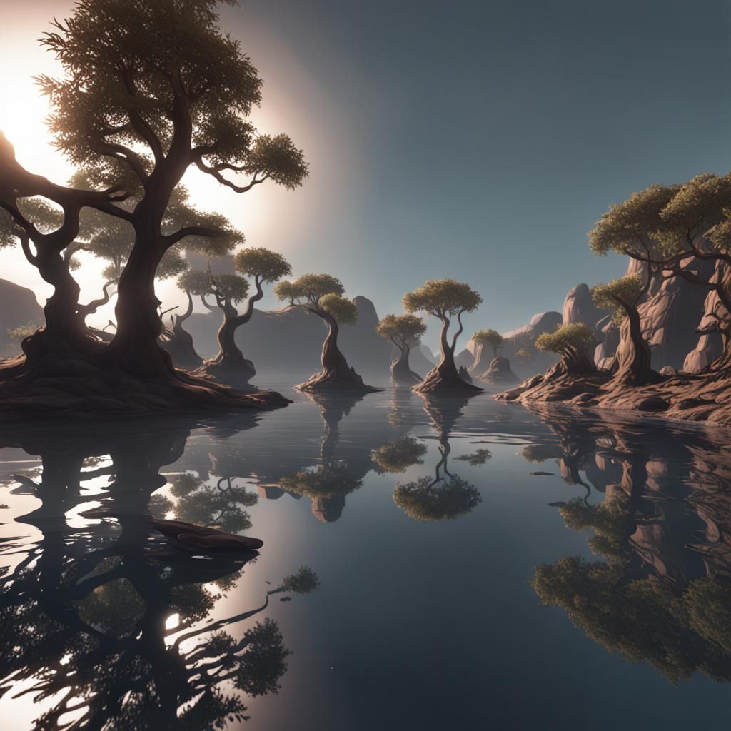 Refections alien trees - AI Generated Artwork - NightCafe Creator