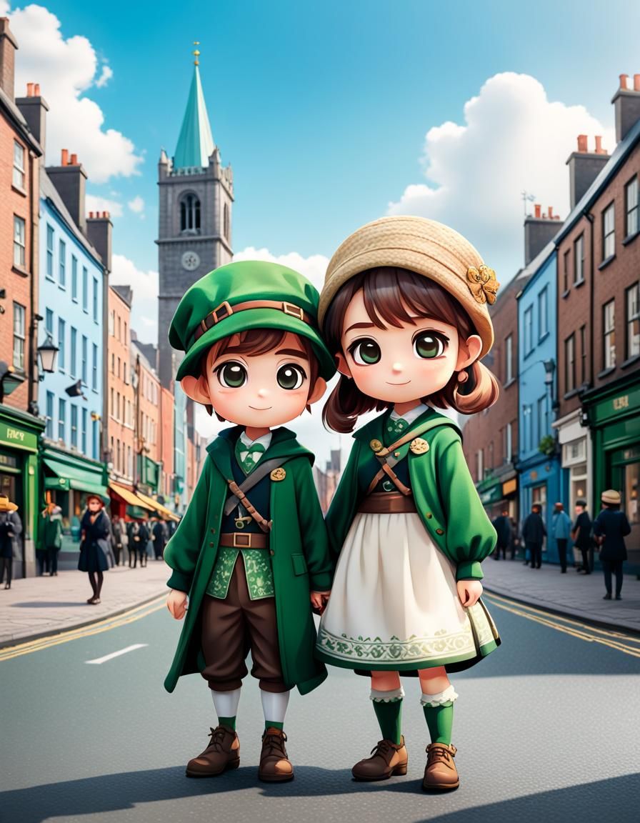 Luck of the Little Ones: Chibi Kids in Traditional Irish Outfits at ...