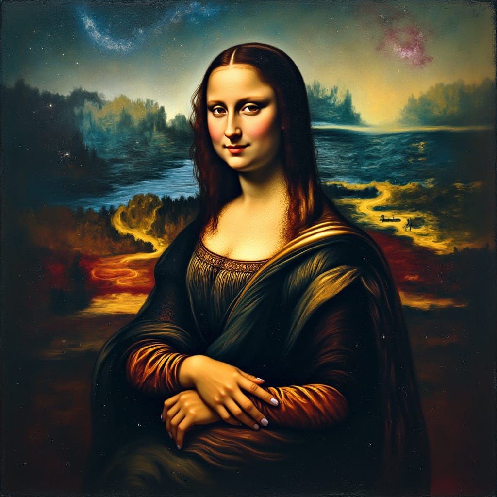 Cosmic Goddess Mona Lisa in Surreal Celestial Land... - AI Art
